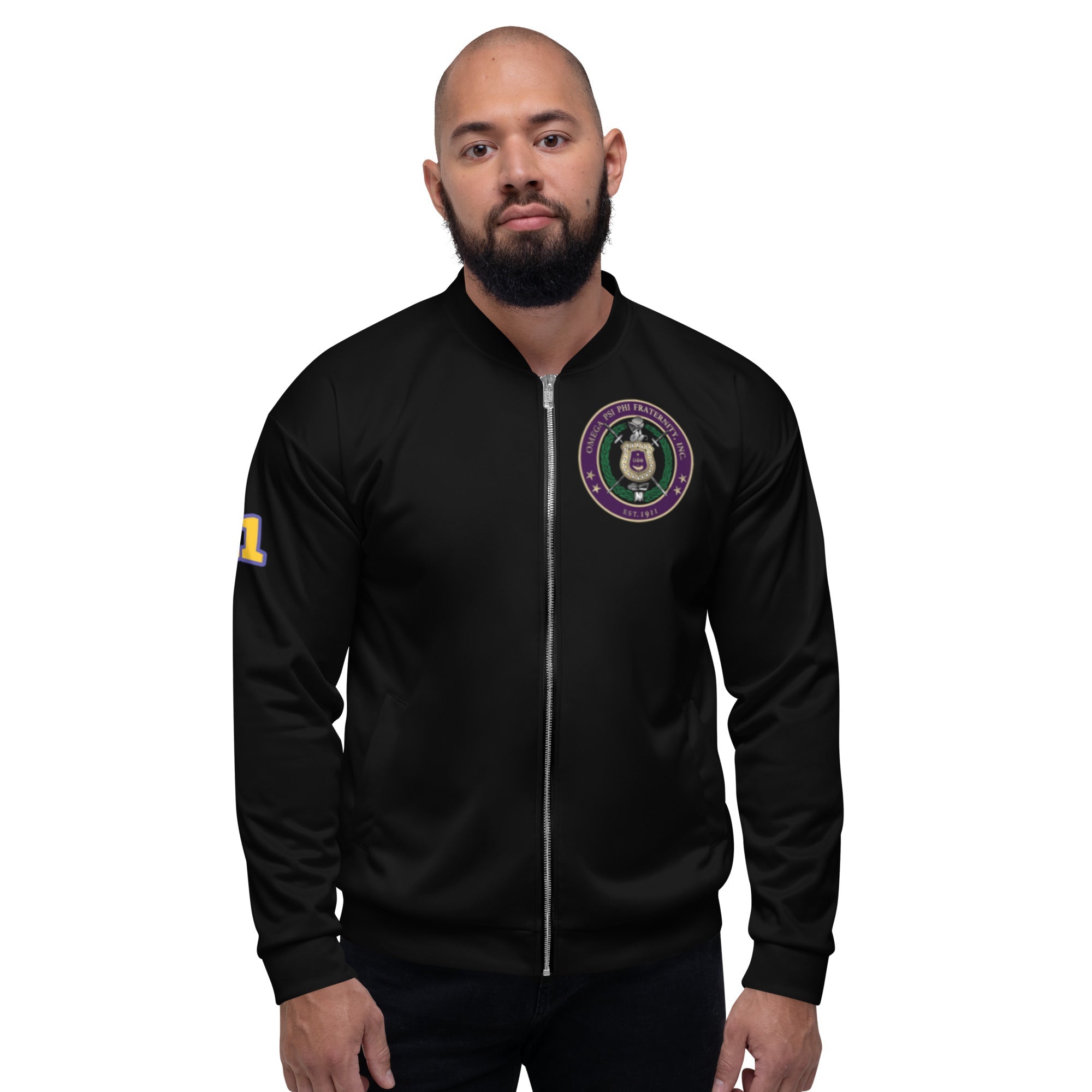 Omega Black Bomber Jacket Shield